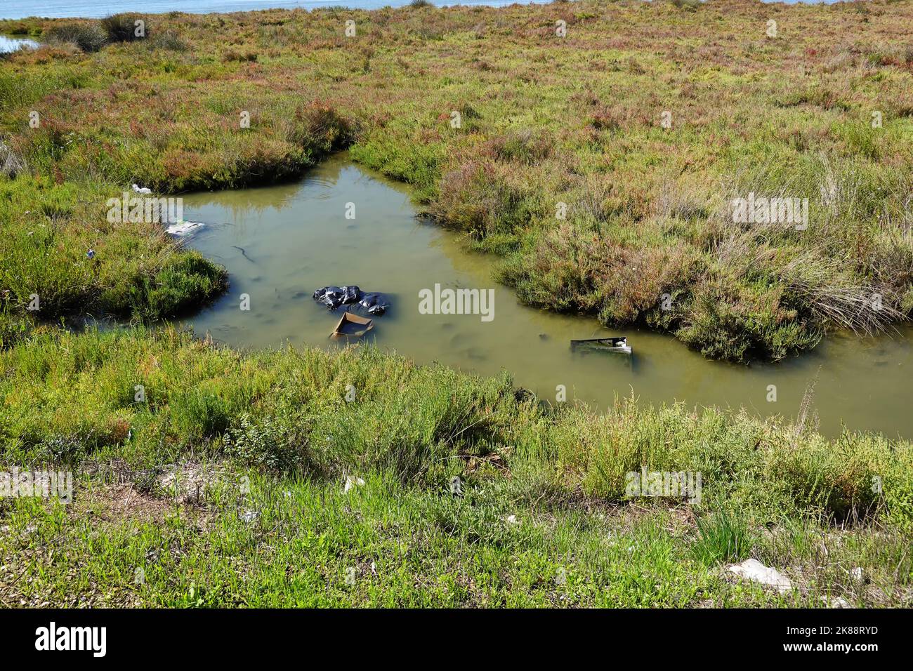 Environmental pollution, water pollution, Butrint, Republic of Albania ...