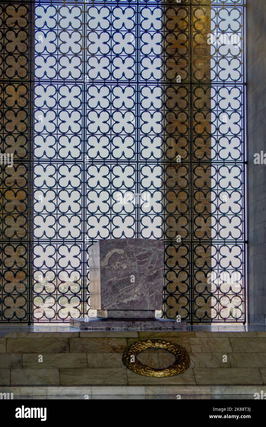 A vertical shot of Ataturk's tomb inside the Hall of Honor in Anitkabir ...