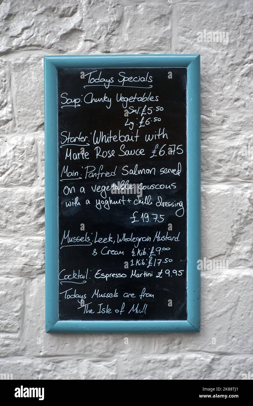 Today's Specials menu board on the wall of the Mussel Inn Seafood ...