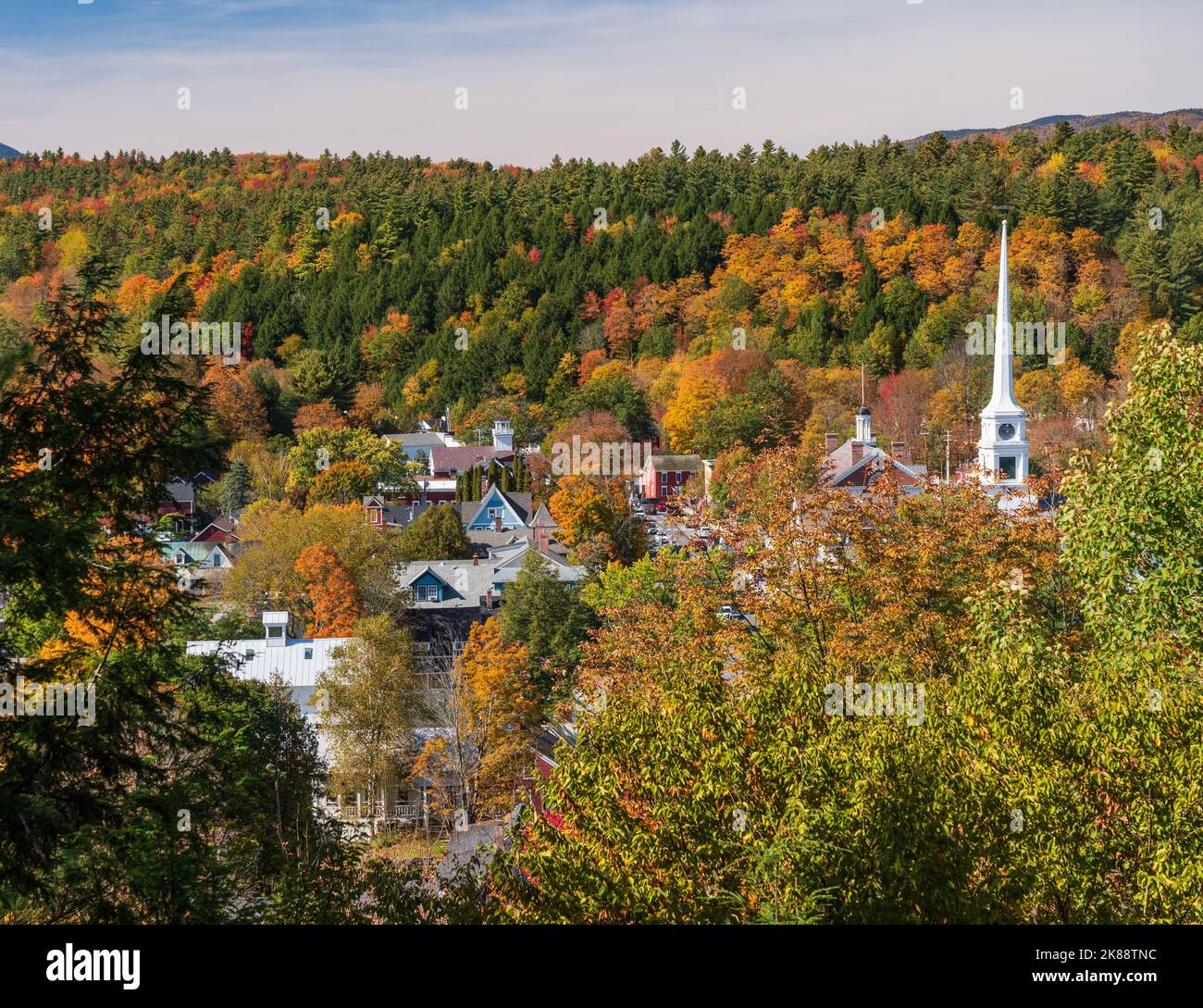 View of Stowe from overlook known as Sunset rock in the Vermont fall ...