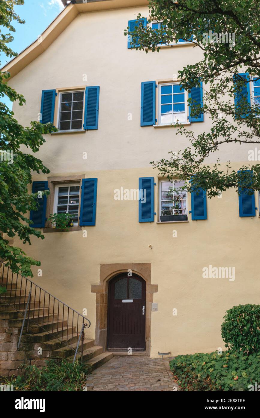 Traditional small house with beautiful outdoor decor facade in Germany ...