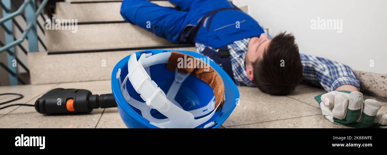 Falling Worker Accident. Injured Construction Workman Fallen From ...