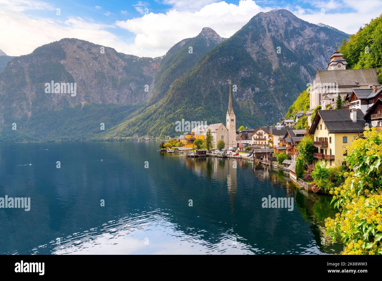 The Tyrolian village of Hallstatt, Austria, a village on Lake Hallstatt ...