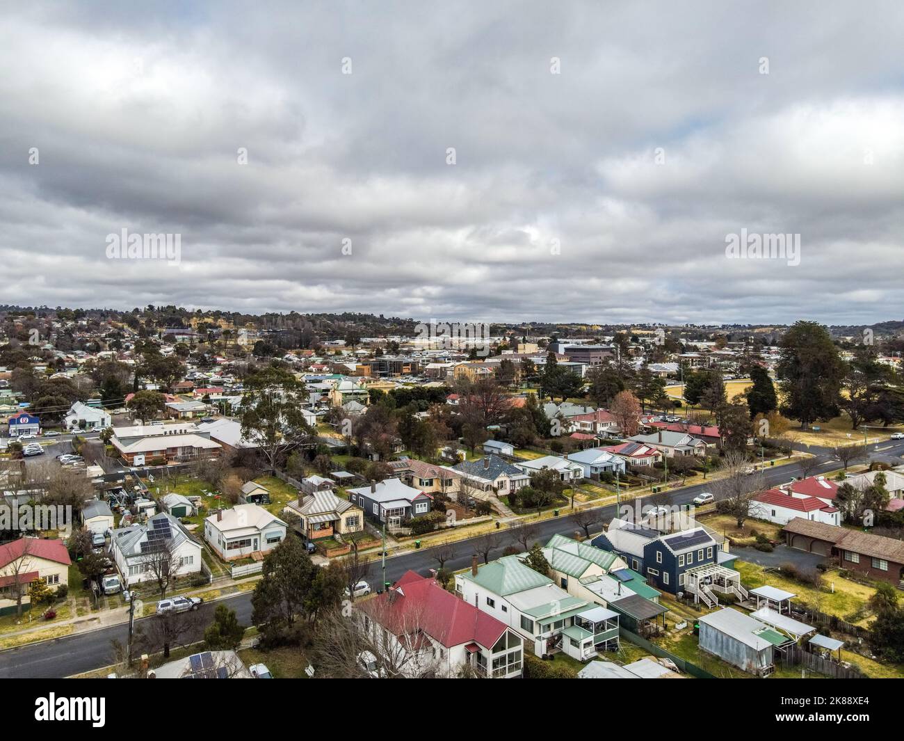 An aerial view of the streets and buildings. Armidale NSW Australia ...