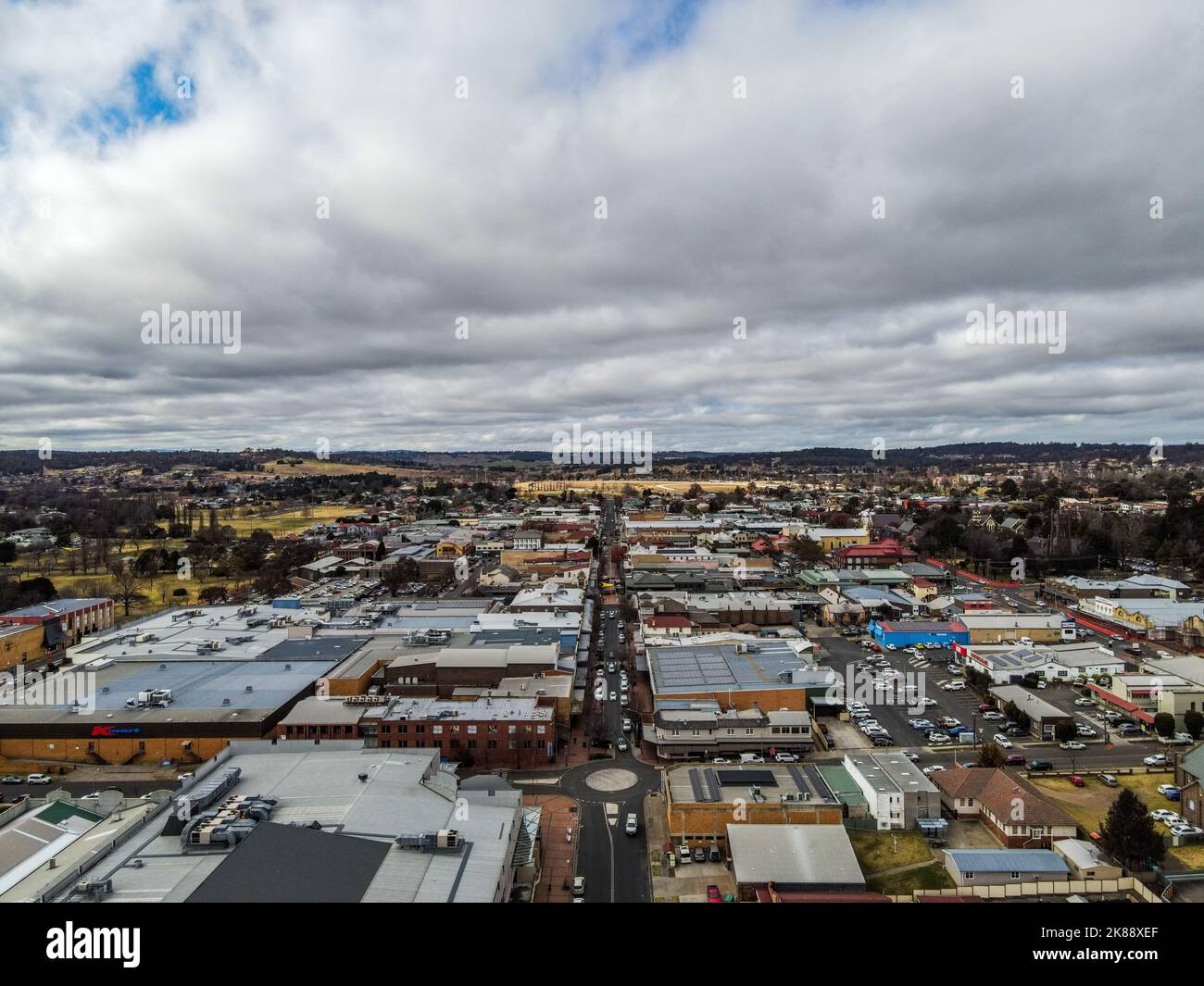 An aerial view of the streets and buildings. Armidale NSW Australia ...