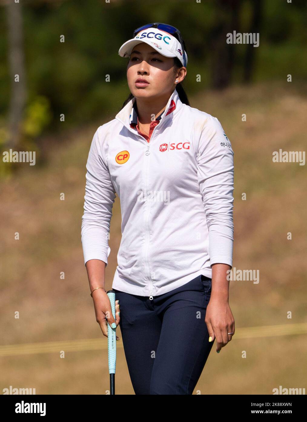21 October 2022 - Wonju, South Korea : Atthaya Thitikul of Thailand looks on the five hall green ...