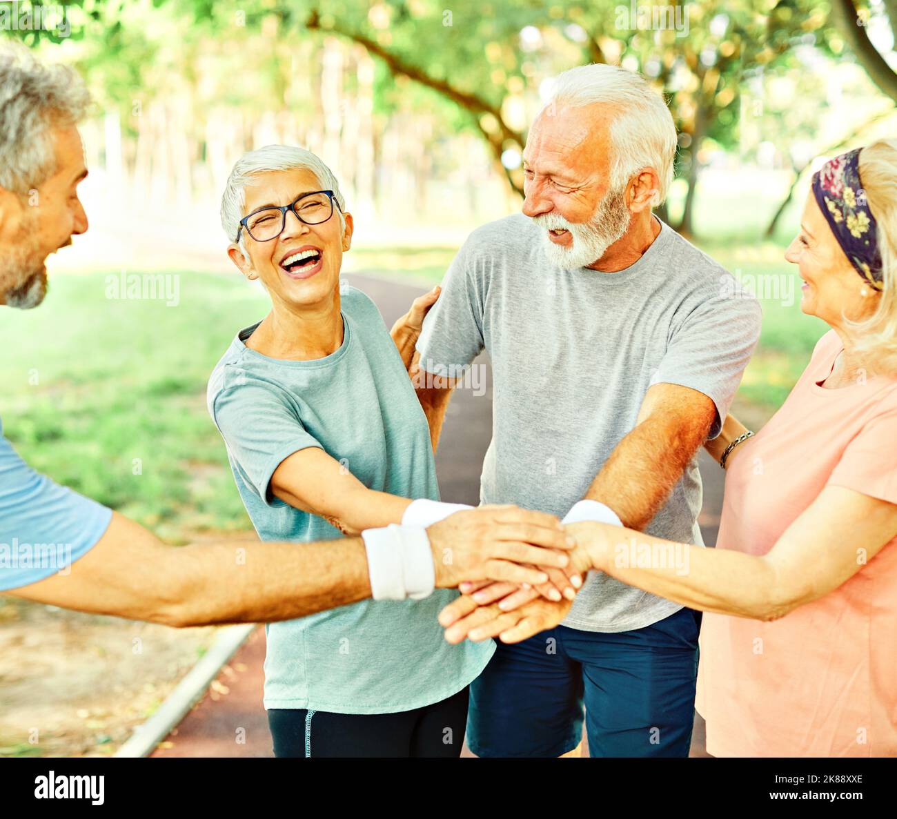 outdoor senior fitness woman man lifestyle active sport exercise ...