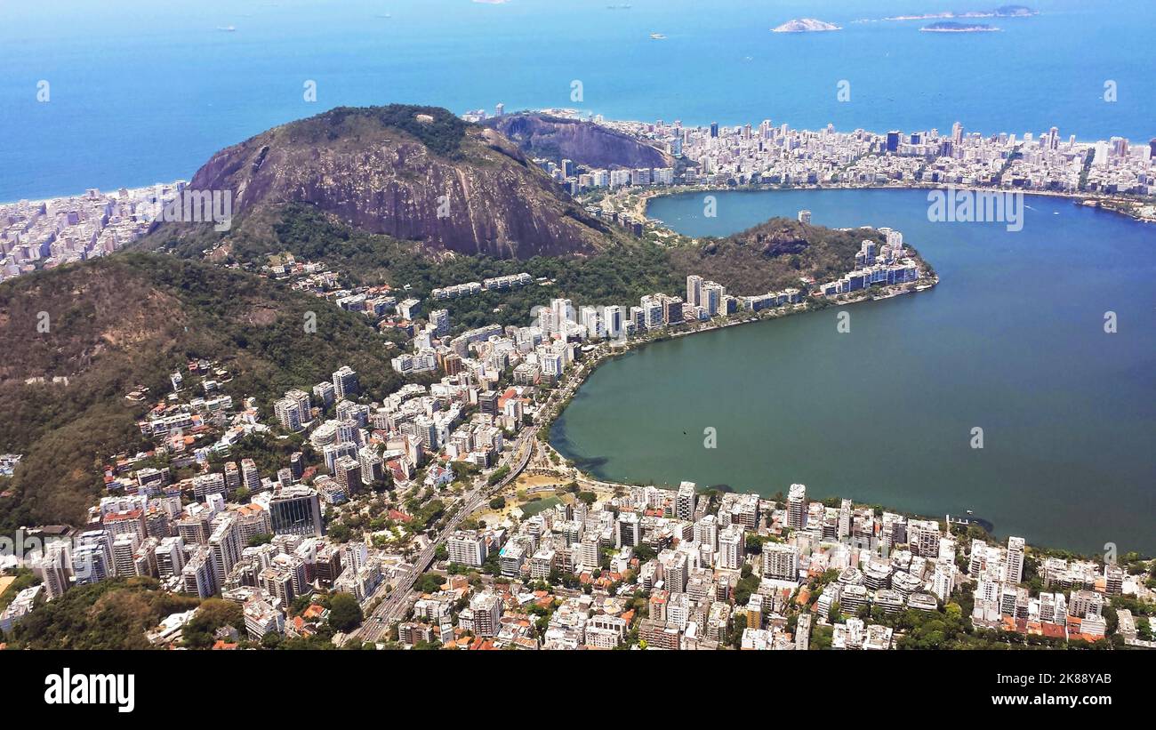 Areal view of a famous Copa Cabana beach in Brazil, Rio de Janeiro ...