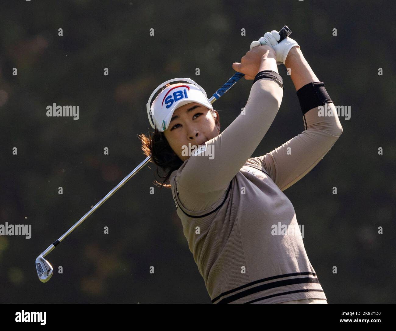 21 October 2022 - Wonju, South Korea : A Rim Kim of South Korea plays tee shot to the five hall ...