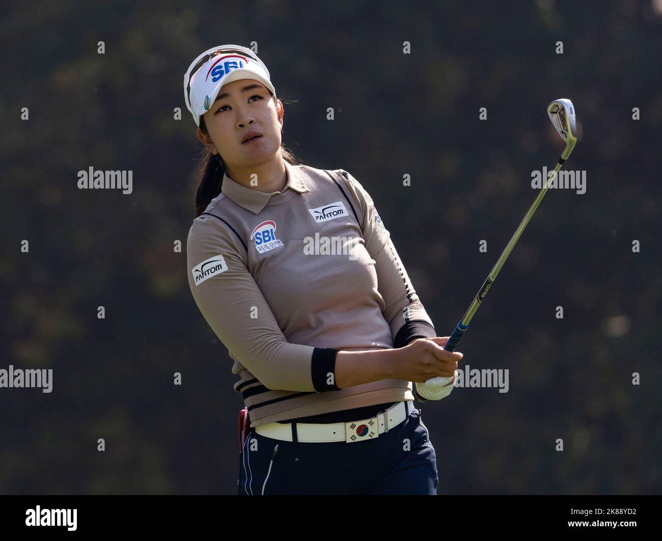 21 October 2022 - Wonju, South Korea : A Rim Kim of South Korea plays tee shot to the five hall ...