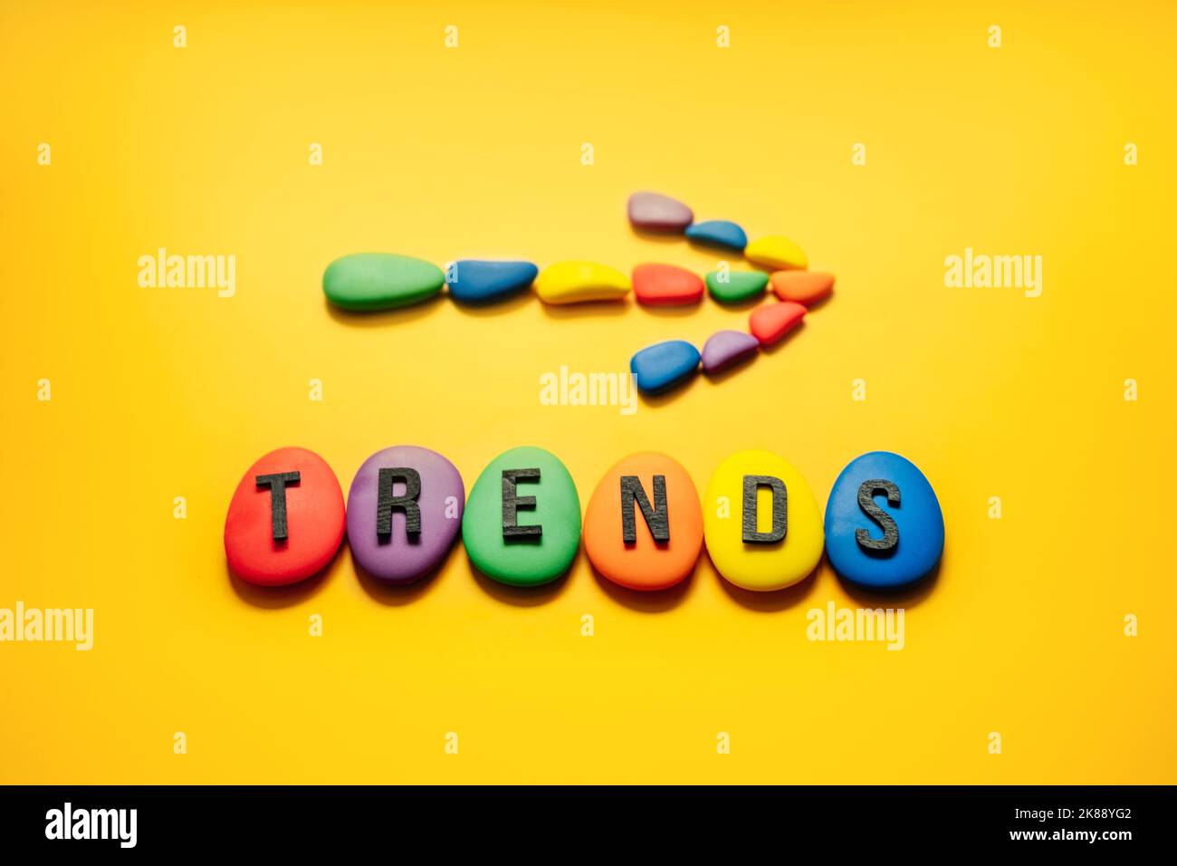 Word trends with colored blocks on yellow background. Modern trend ...