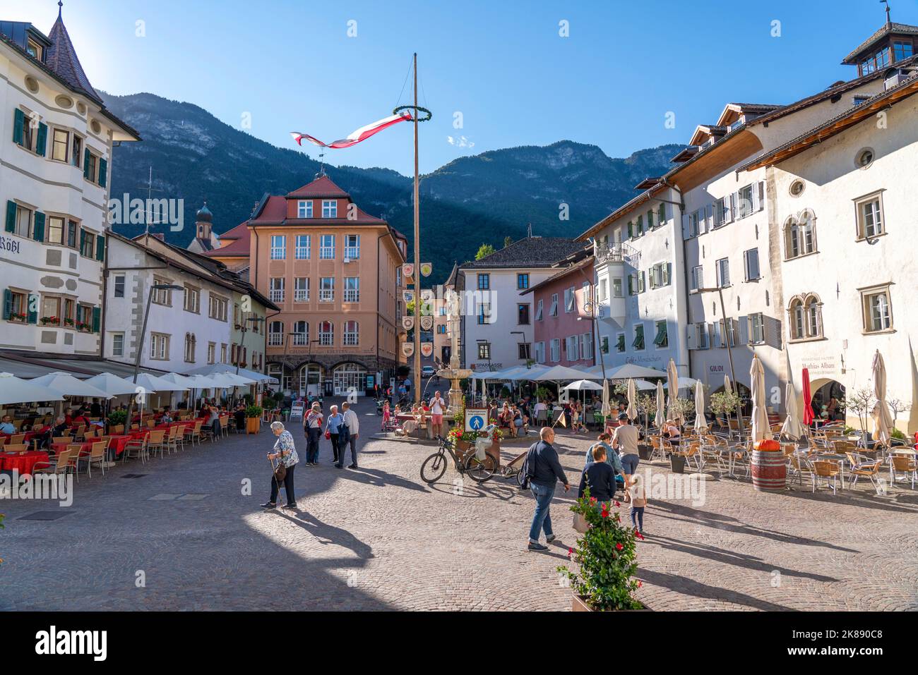 The village of Kaltern, on the South Tyrolean Wine Road, market square ...