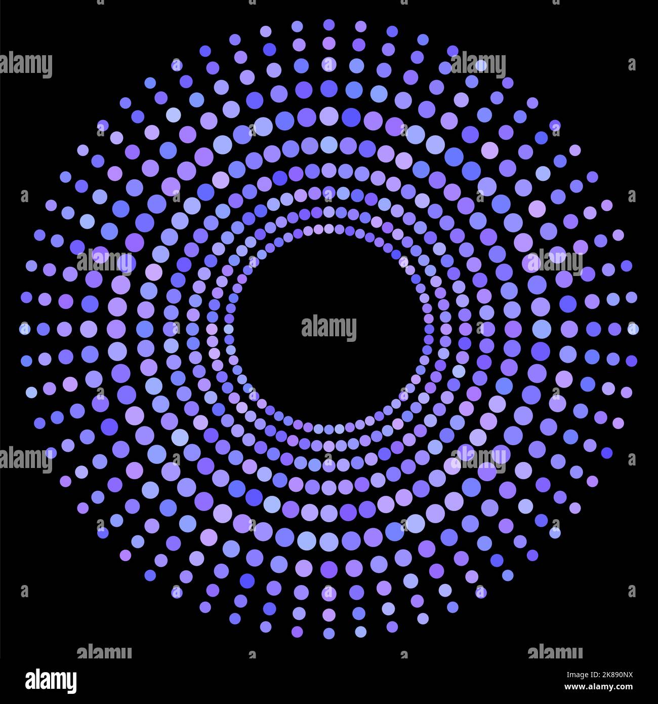 Blue Dotted Circle Isolated on Black Background. Halftone Icon Stock ...