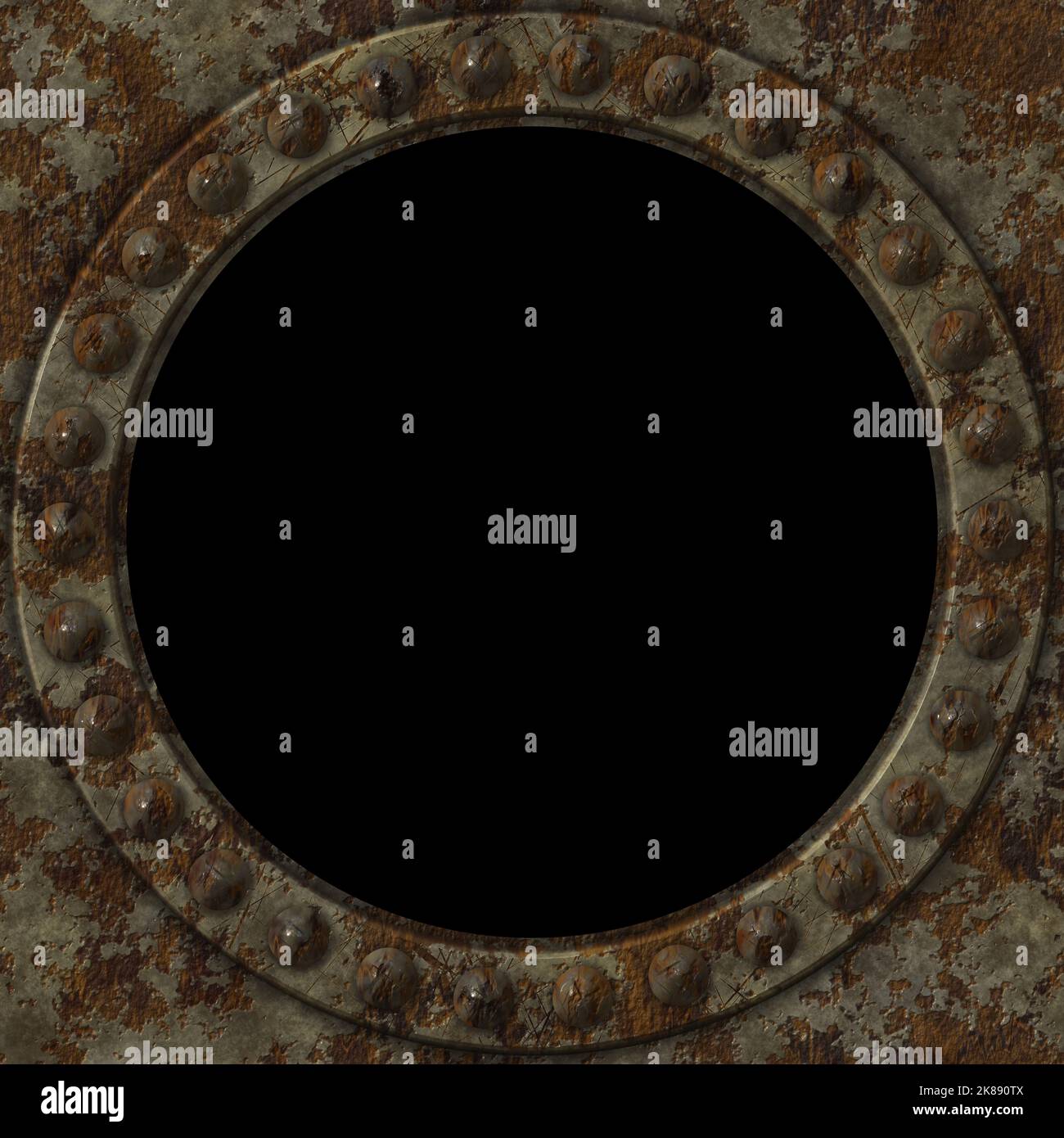 Rusty riveted metal square plate with hole seamless texture, detailed ...