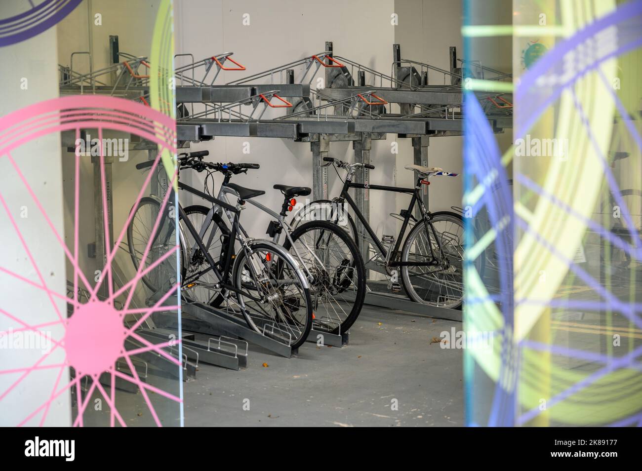 LONDON - November 3, 2020: Bicycles on bike racks in The Seven Dials ...