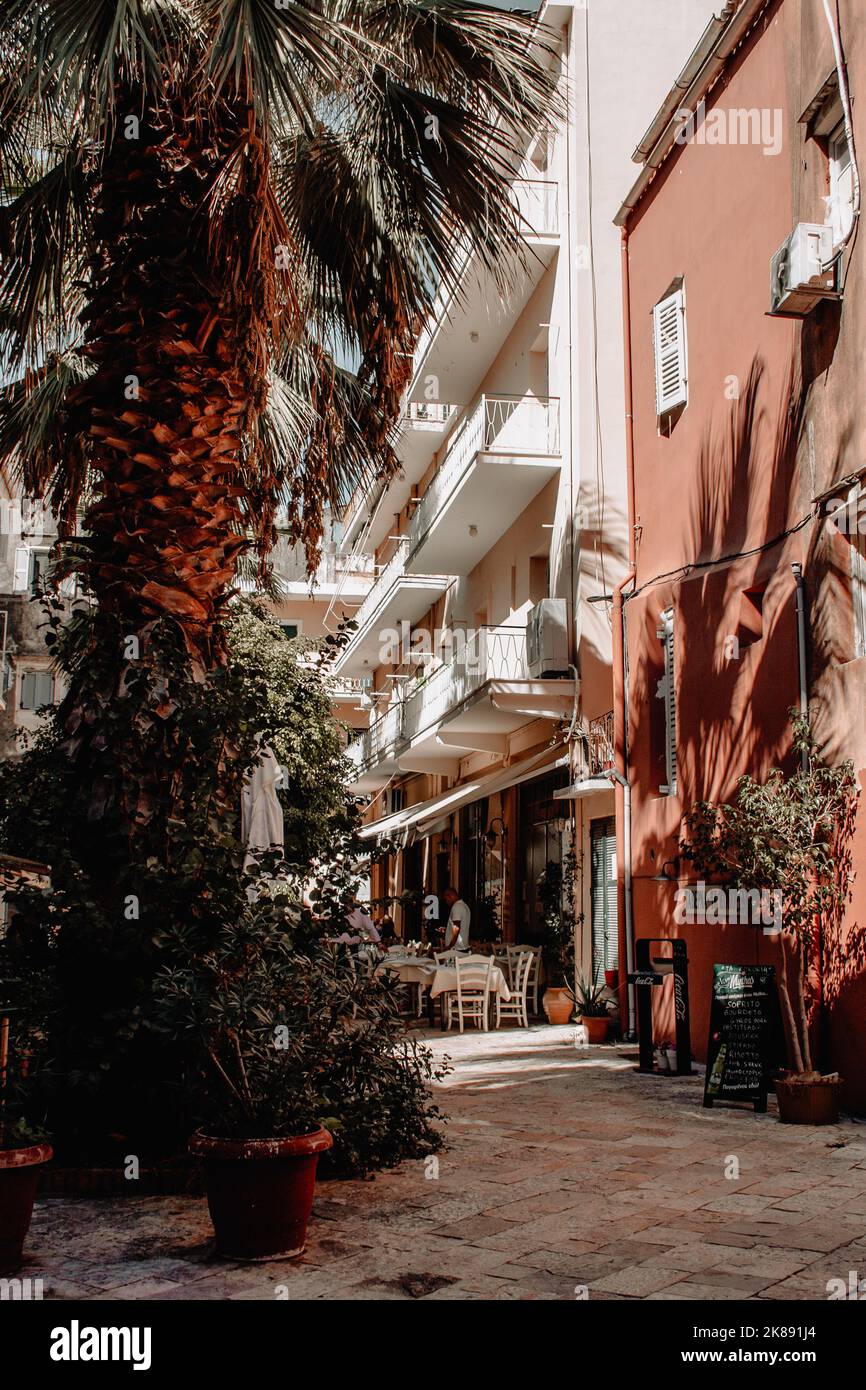 Pink building with long white balconies and air conditioners on the ...