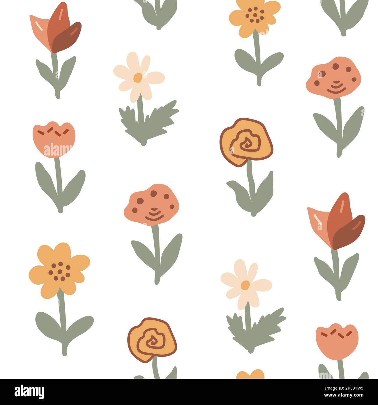 Abstract neutral pale color different flowers set seamless pattern ...