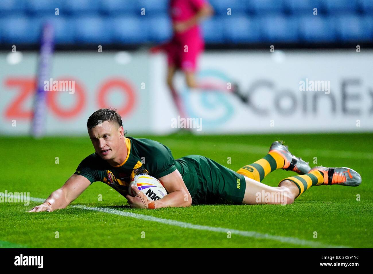 Australia's Jack Wighton scores his side's seventh try of the game ...