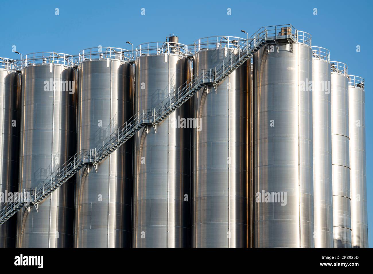 Stainless steel tanks of a large silo facility in the Duisburg inland ...