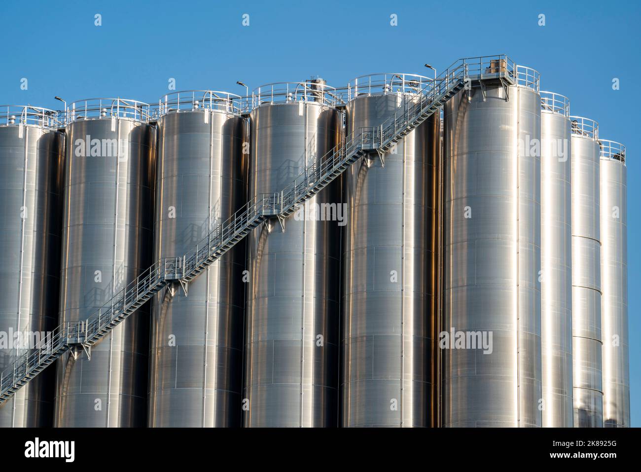 Stainless steel tanks of a large silo facility in the Duisburg inland ...