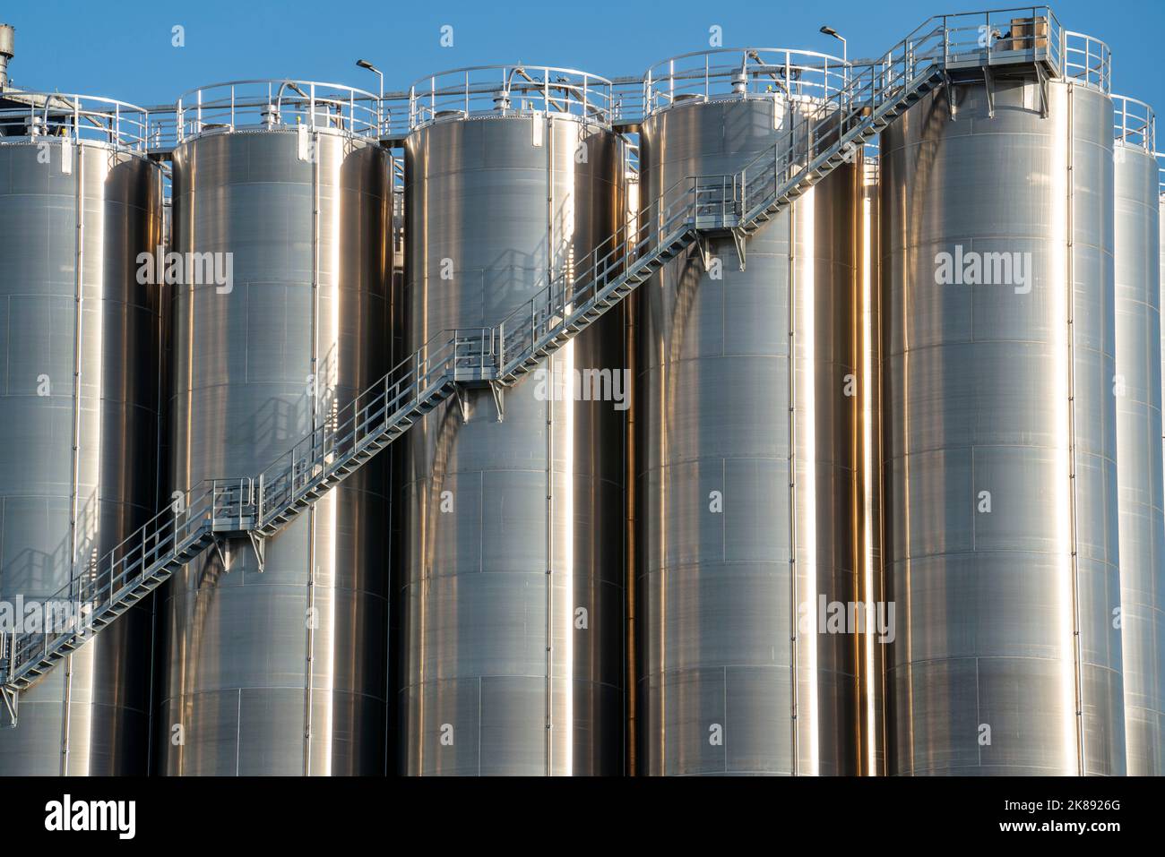 Stainless steel tanks of a large silo facility in the Duisburg inland ...