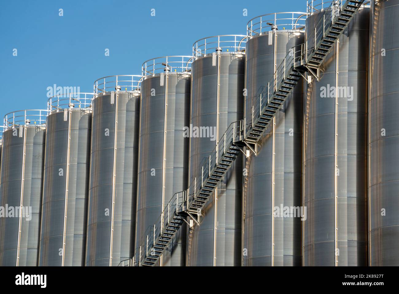 Stainless steel tanks of a large silo facility in the Duisburg inland ...
