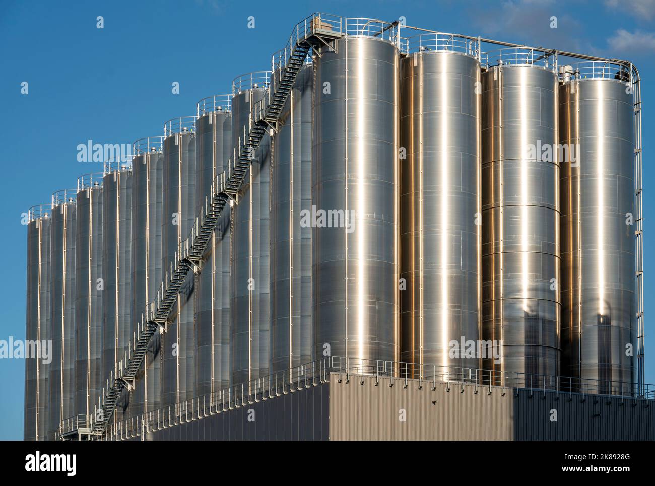 Stainless steel tanks of a large silo facility in the Duisburg inland ...