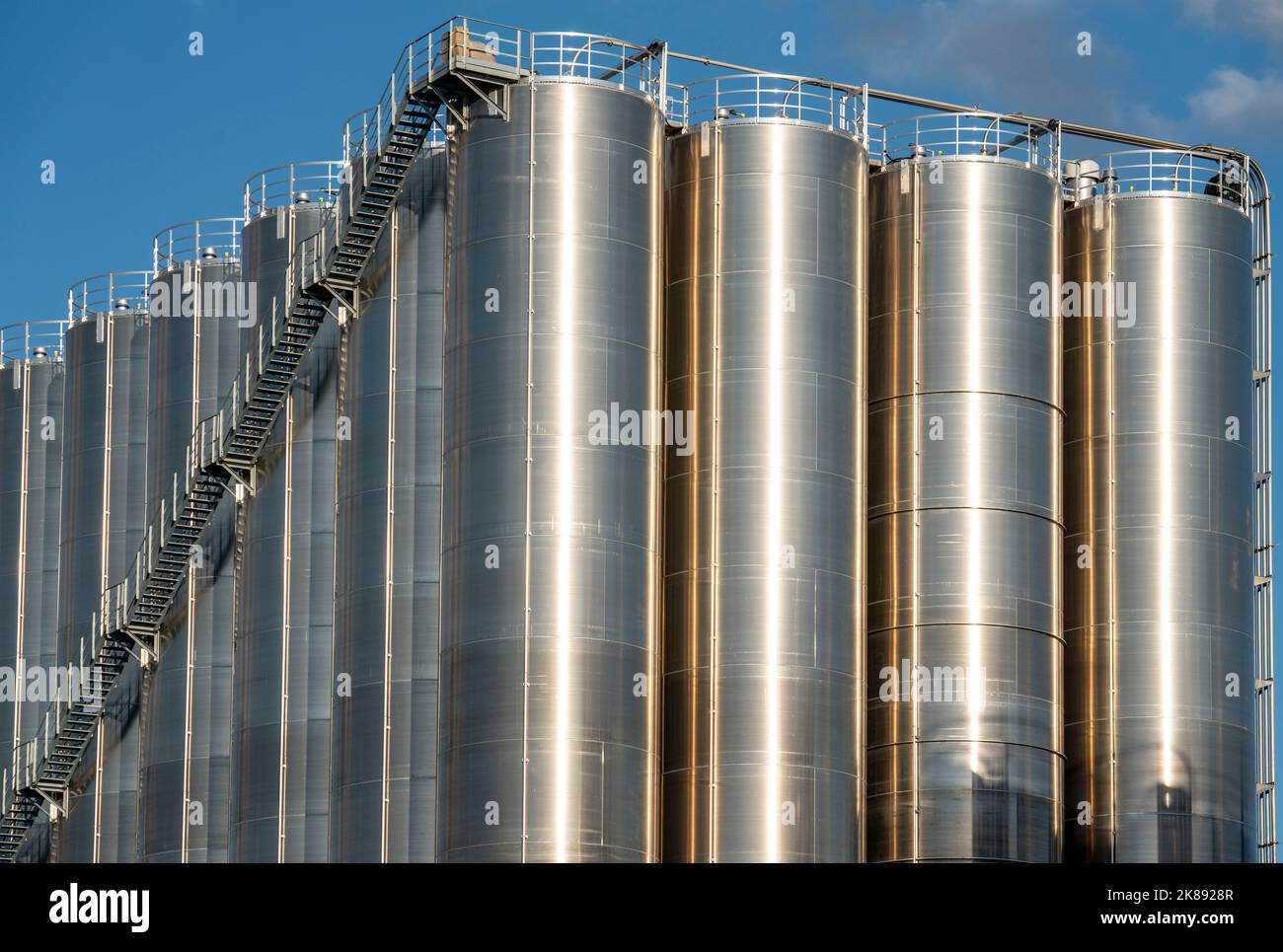 Stainless steel tanks of a large silo facility in the Duisburg inland ...