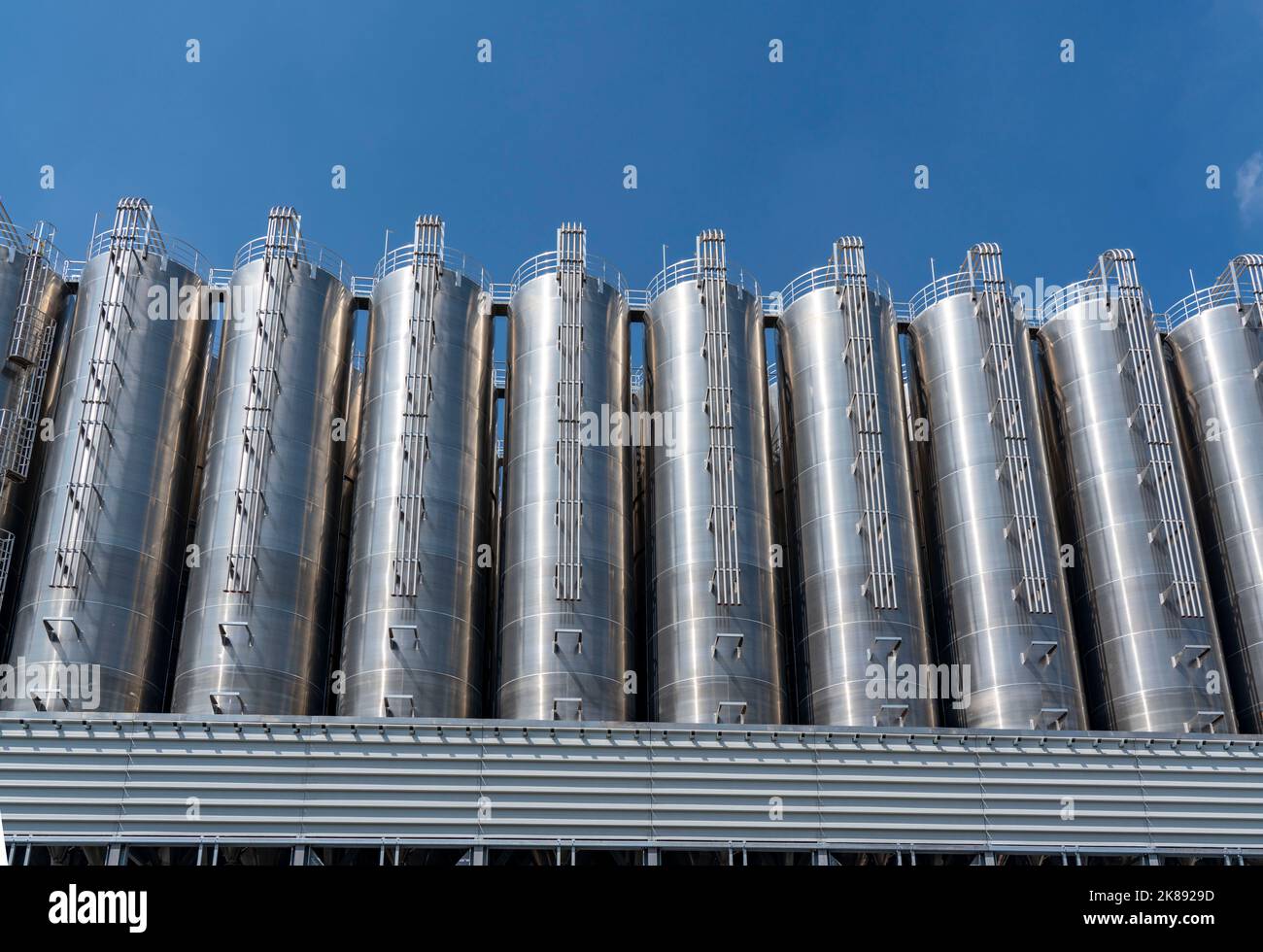 Stainless steel tanks of a large silo facility in the Duisburg inland ...