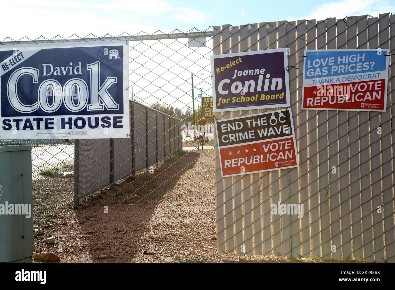 Political signs for GOP candidates and encouraging people to vote ...