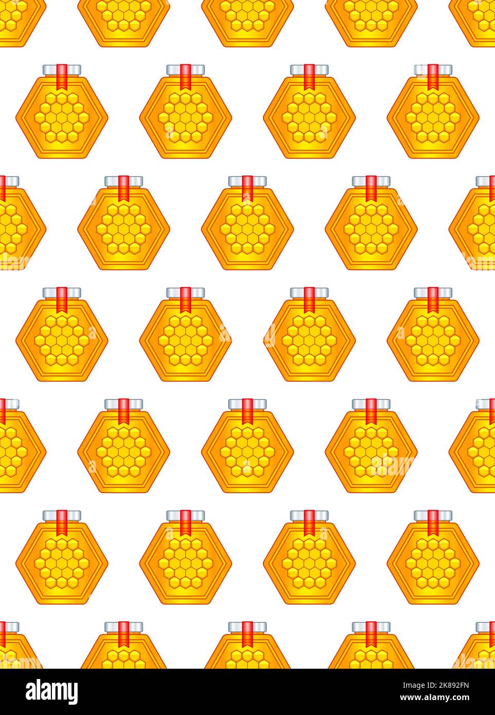 Seamless pattern of a honey hexagonal jar with lid and stamp Stock ...
