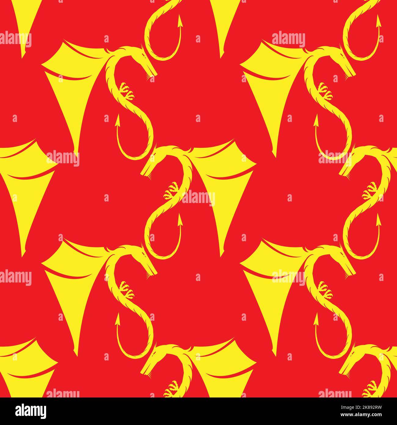 Yellow Magic Dragon Icon Seamless Pattern Isolated on Red Background ...