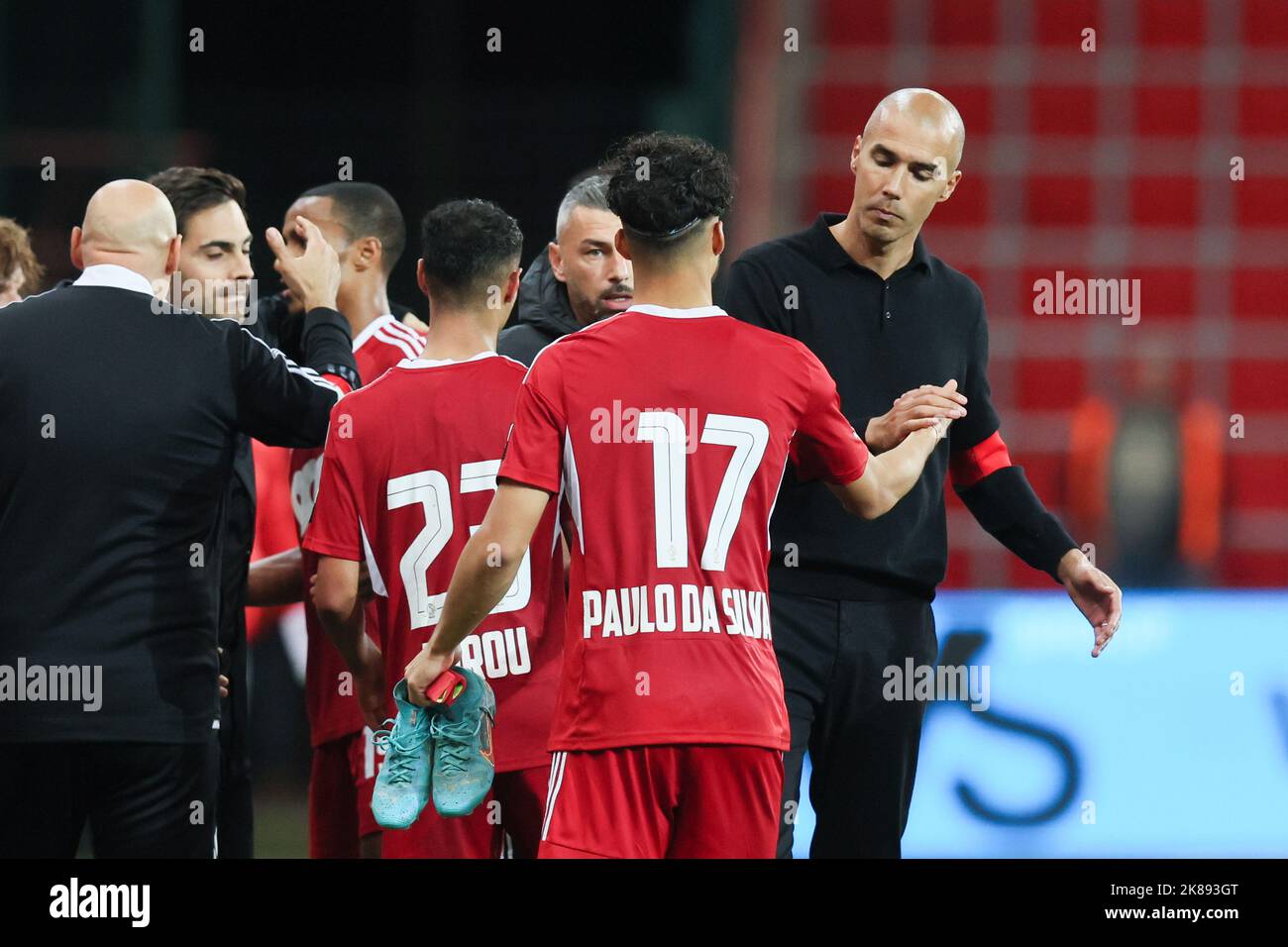 SL16's head coach Joseph Laumann celebrates after a soccer match ...