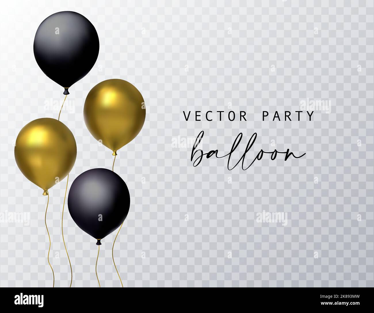 Balloon black gold party set isolated on transparent background. Vector ...
