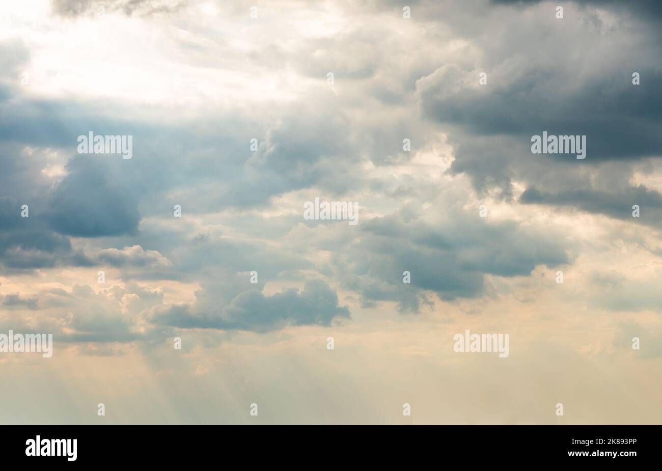Dramatic Sky Background with sunny beams. Panoramic view of Stormy ...