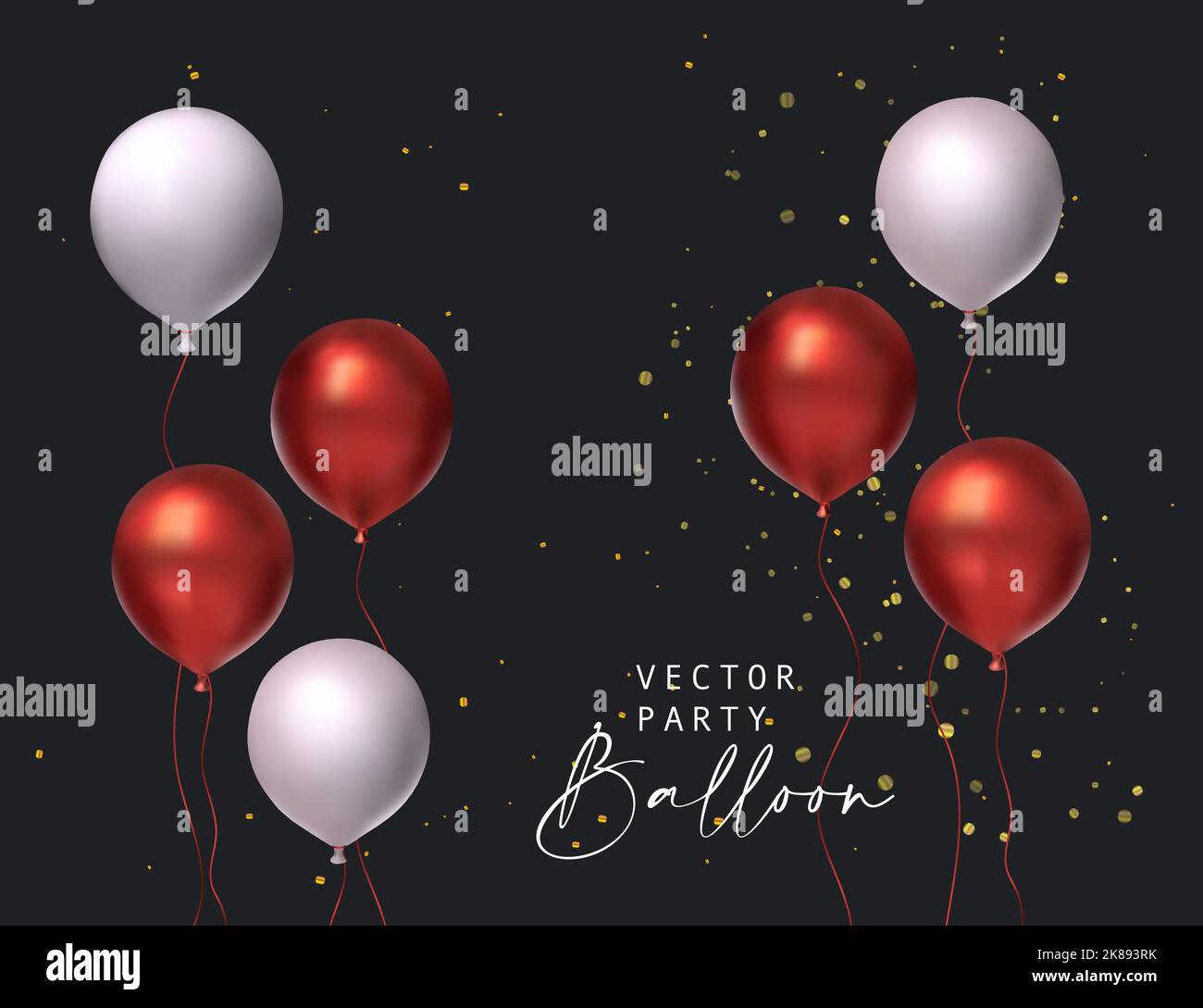 Balloon red white party set isolated on transparent background. Vector ...