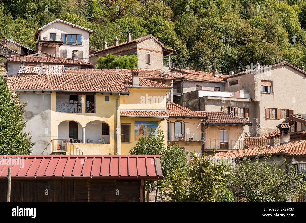 View of old houses with paintings on walls in ancient painted village ...