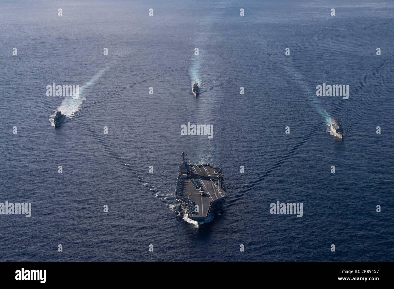 The first-in-class aircraft carrier USS Gerald R. Ford (CVN 78) steams ...