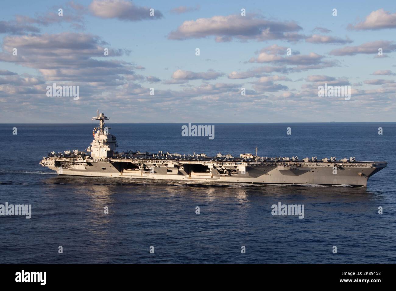 The first-in-class aircraft carrier USS Gerald R. Ford (CVN 78) steams ...