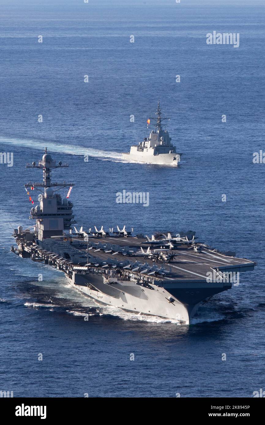 The first-in-class aircraft carrier USS Gerald R. Ford (CVN 78) and the ...