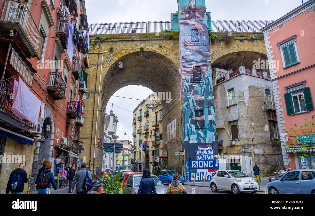 April-15-2022- Naples Italy heavy traffic on city streets with scooters ...