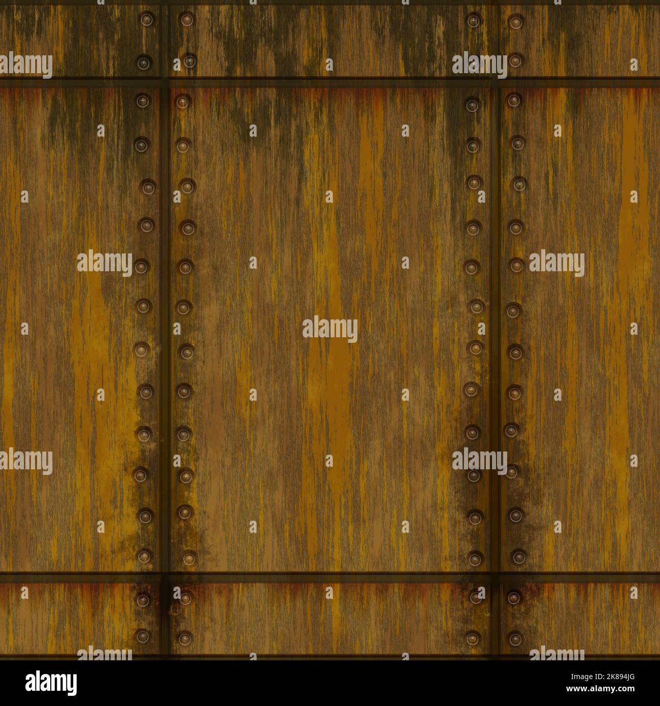 Rusty riveted metal plates wall covering seamless texture, rusty color ...
