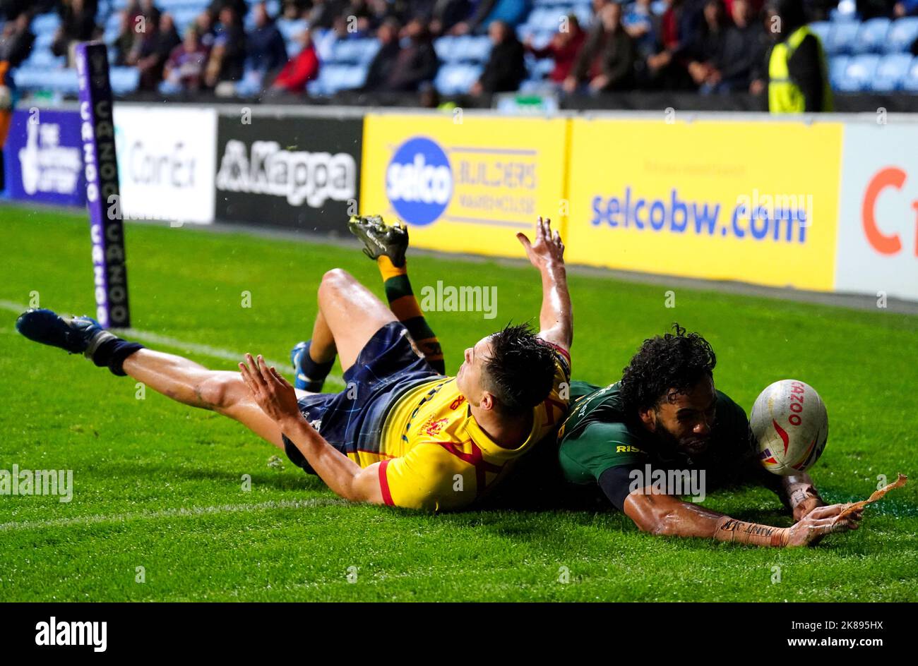 Australia's Josh Addo-Carr scores his side's fifteenth try of the game ...