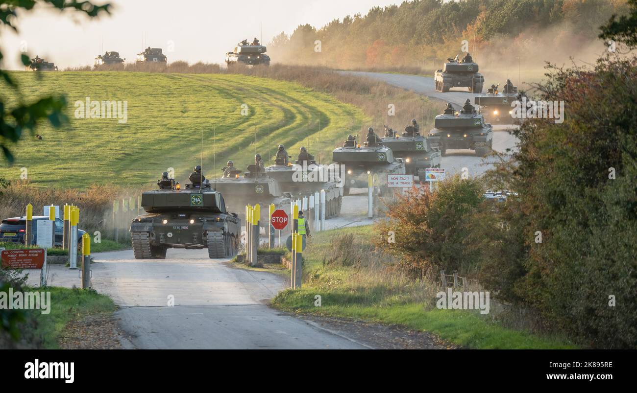 two sections of British army FV4034 Challenger 2 ii main battle tanks ...