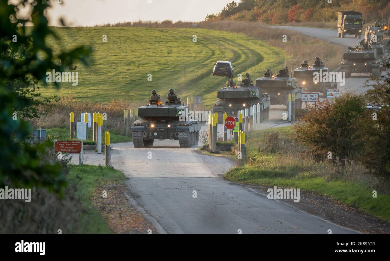two sections of British army FV4034 Challenger 2 ii main battle tanks ...