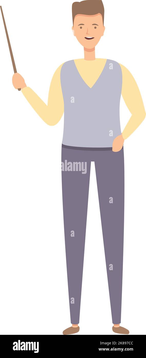 Teacher with stick icon cartoon vector. Male school. Class young Stock ...