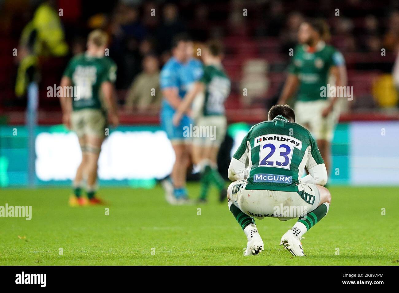 London Irish's Tom Parton appears dejected after the Gallagher ...