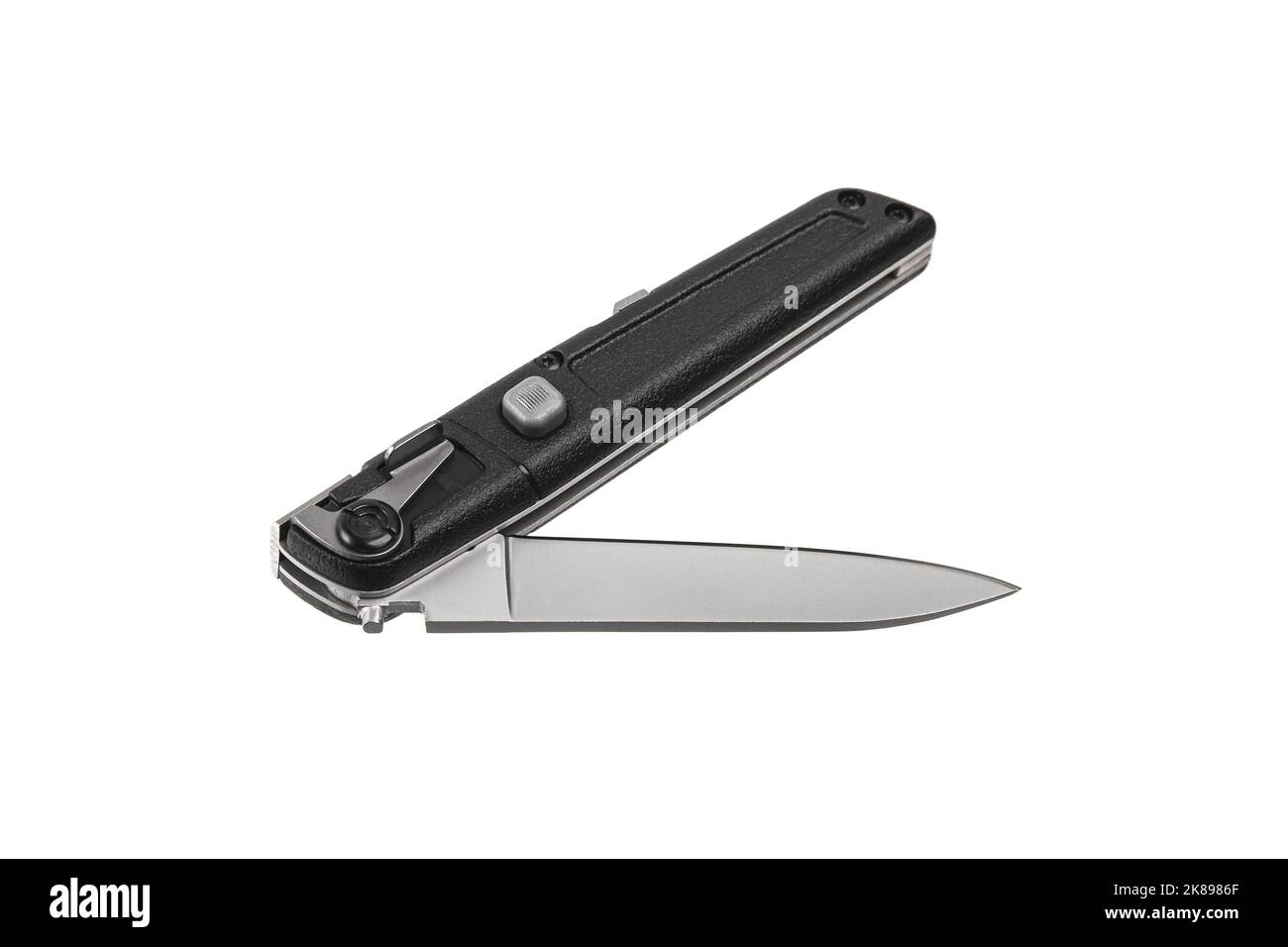 Pocket folding knife isolate on white background. Compact metal sharp ...
