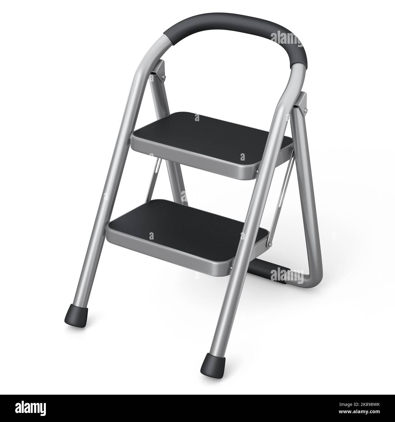 High folding metal ladder with steps on white background. 3d render of ...