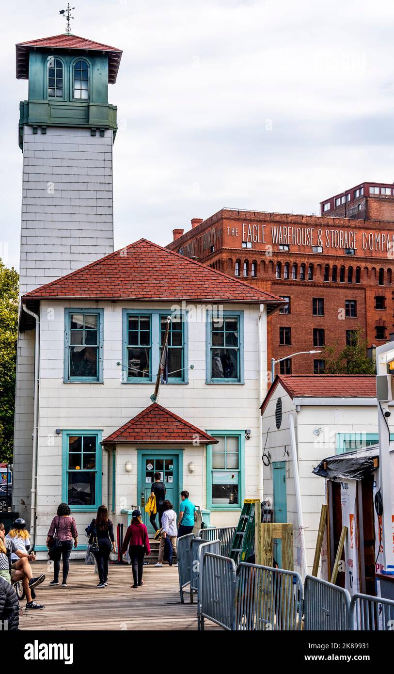 Exterior building of the historic fireboat house at Fulton Ferry ...